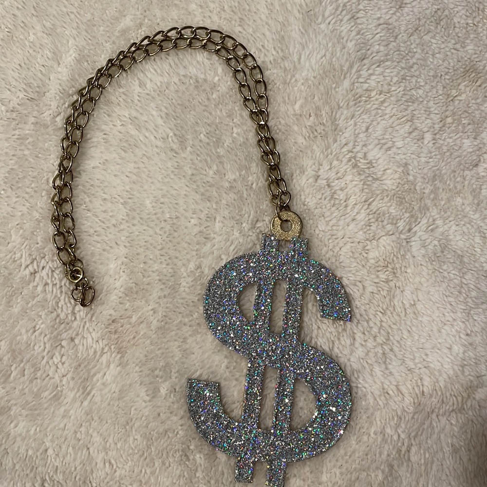 Gold Sparkle Dollar Sign Chain Pendant - Gem